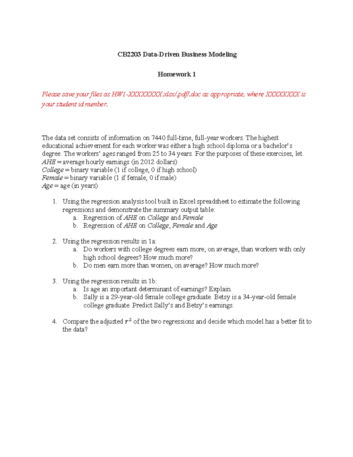 Homework 1 - CB2203 Data-Driven Business Modeling Homework 1 Please ...
