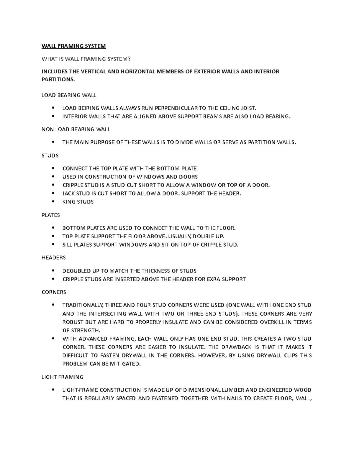 WALL - BUILDING TECHNOLOGY 3 - WALL FRAMING SYSTEM WHAT IS WALL FRAMING ...