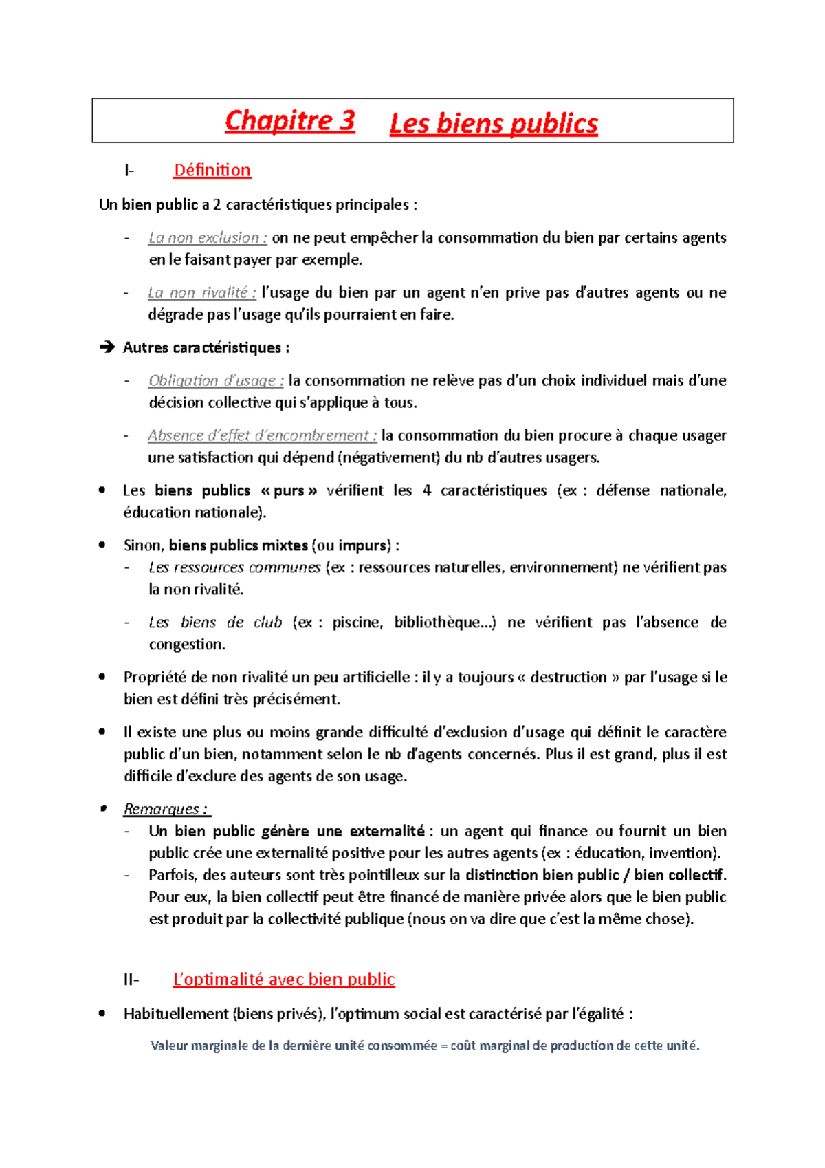 Chapitre 3 - Chapitre 3 Les biens publics I- Définition Un bien public ...