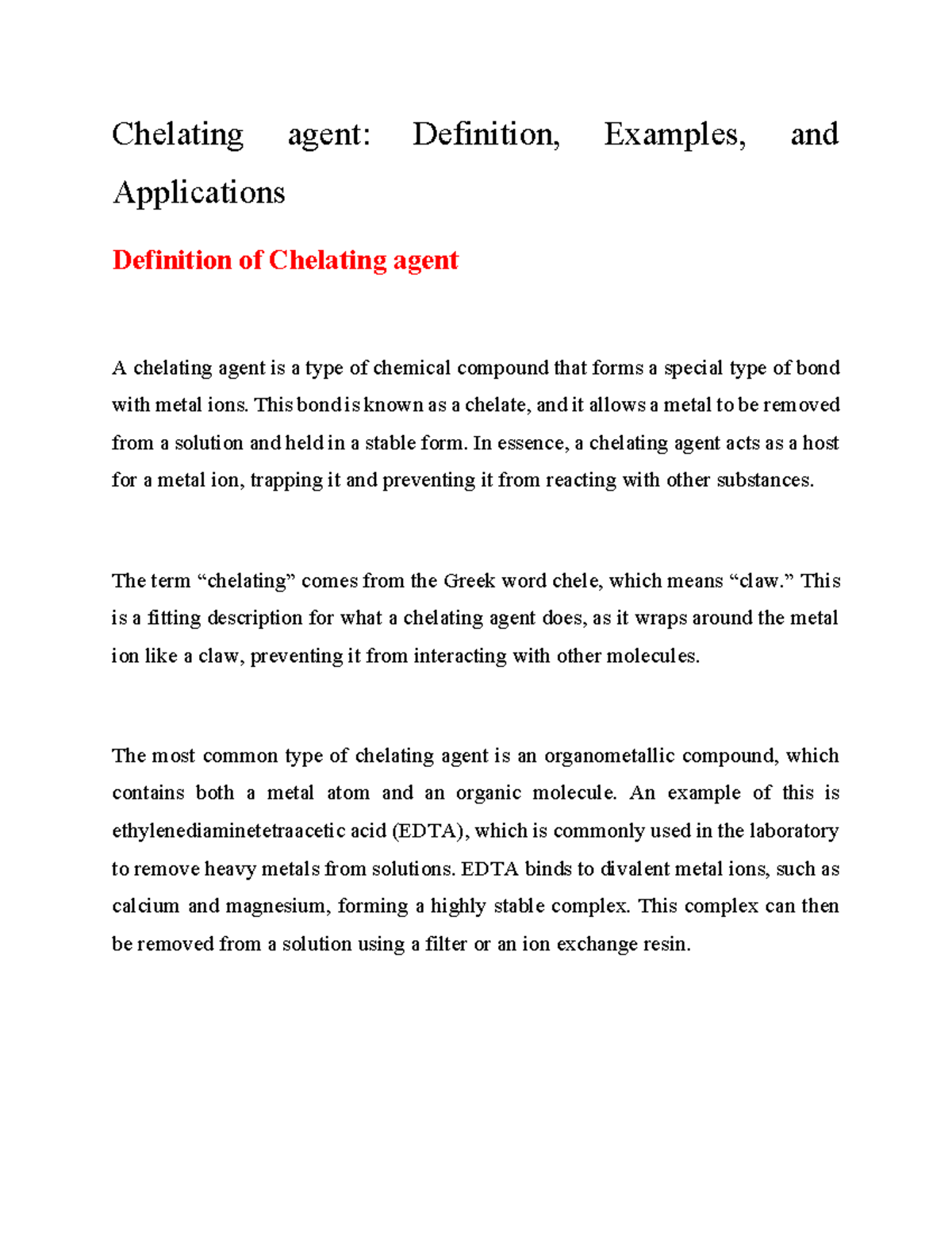 Chelating agent Definition, Examples, and Applications - Chelating ...