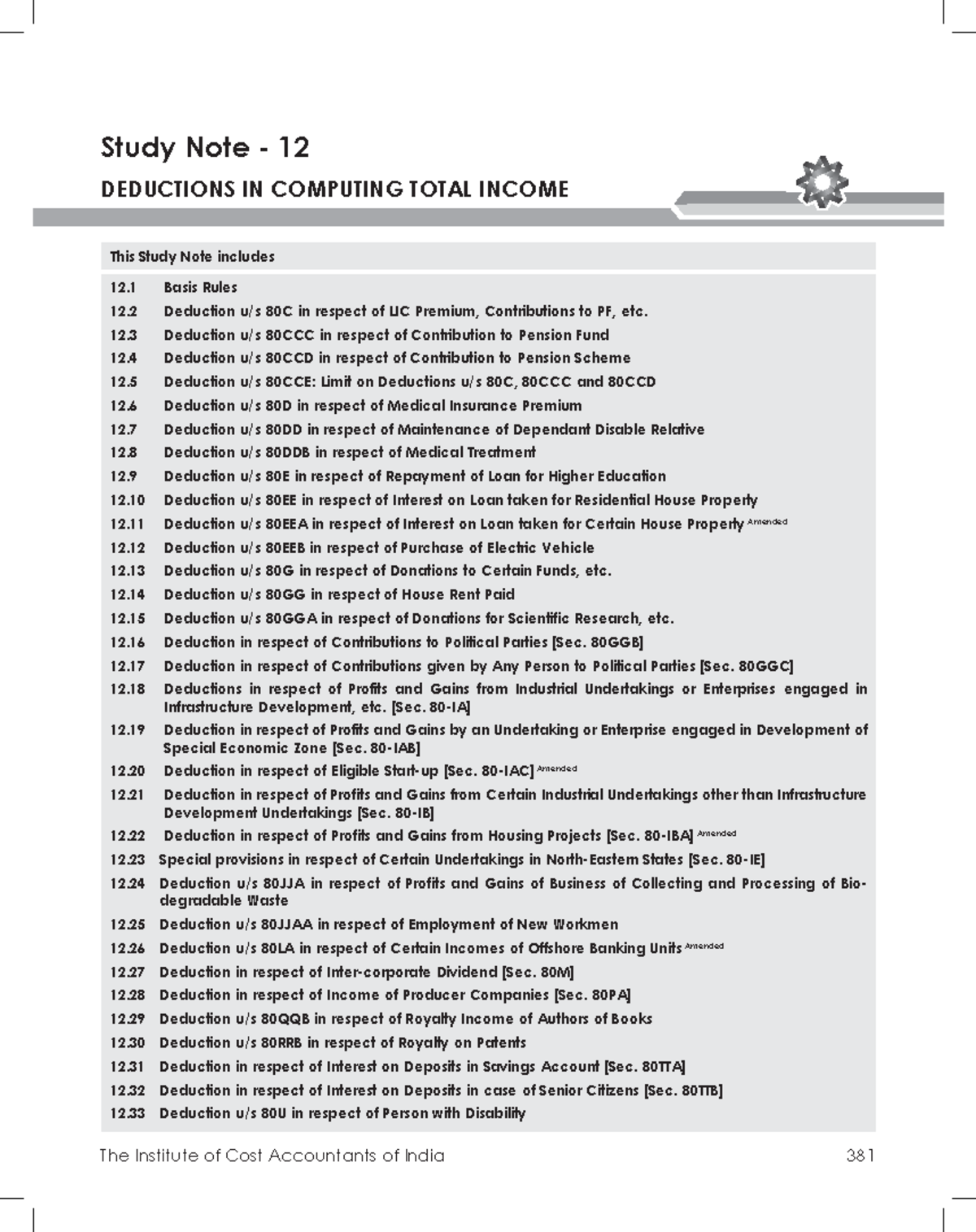 Deductions - Practice material - This Study Note includes 12 Basis ...