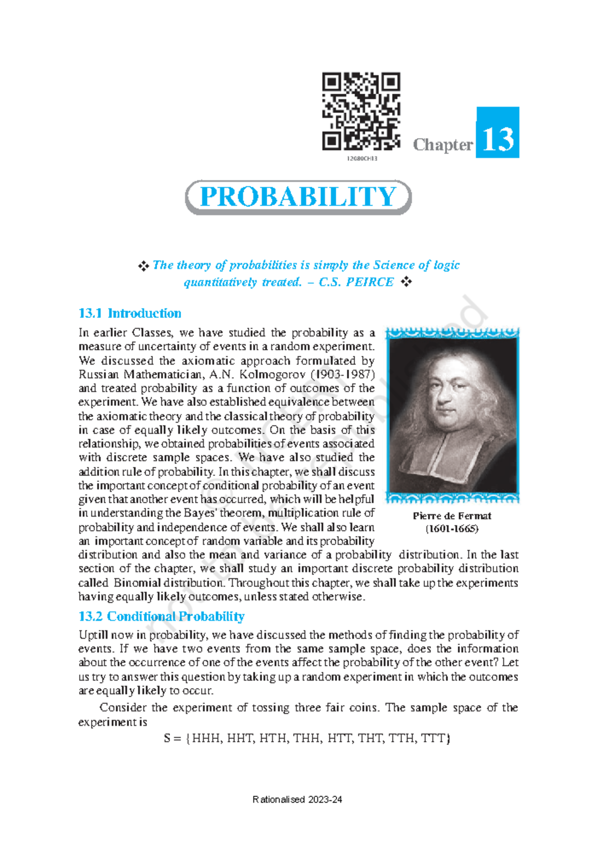 Probability XII - 406 MATHEMATICS v The theory of probabilities is ...