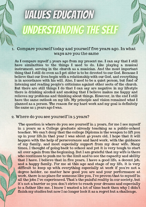 Values Education- Understanding SELF Activity - UNDERSTANDING THE SELF ...