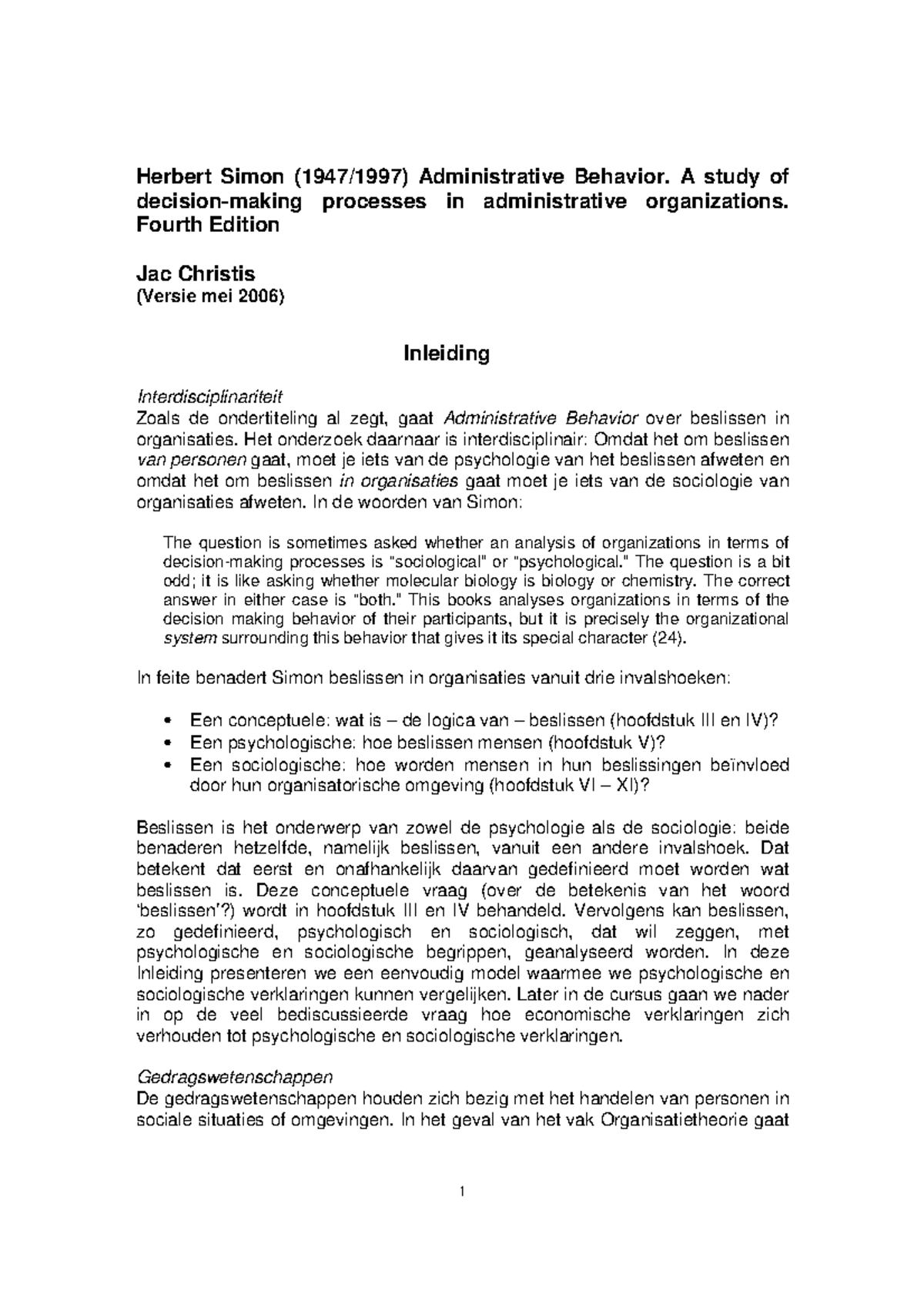 Samenvatting Administrative Behavior Herbert Simon - Herbert Simon ...