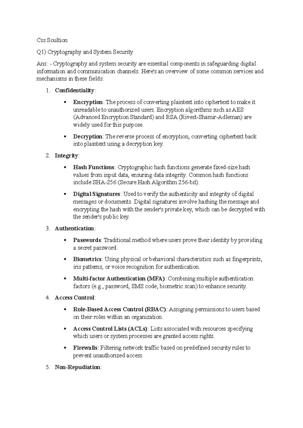 Css Soultion - Css Soultion Q1) Cryptography and System Security Ans: - Cryptography and system ...
