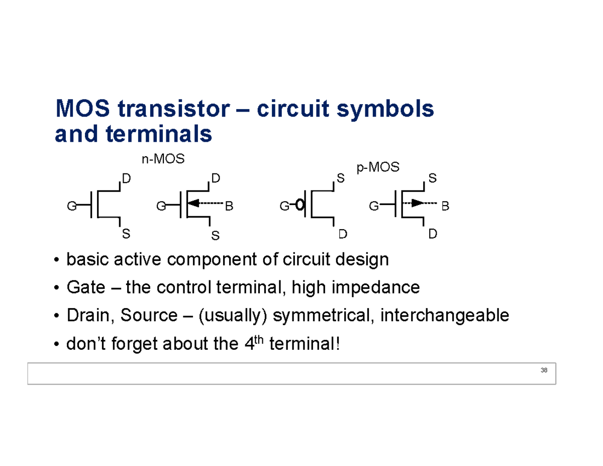Analog Integrated Circuit Design 2nd Lecture - MOS transistor – circuit ...