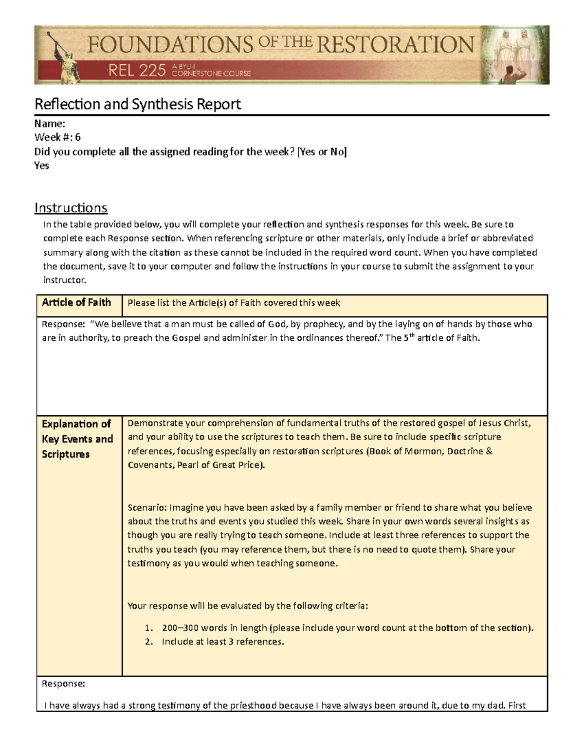 Prove reflection week 6 - Reflection and Synthesis Report Name: Week ...