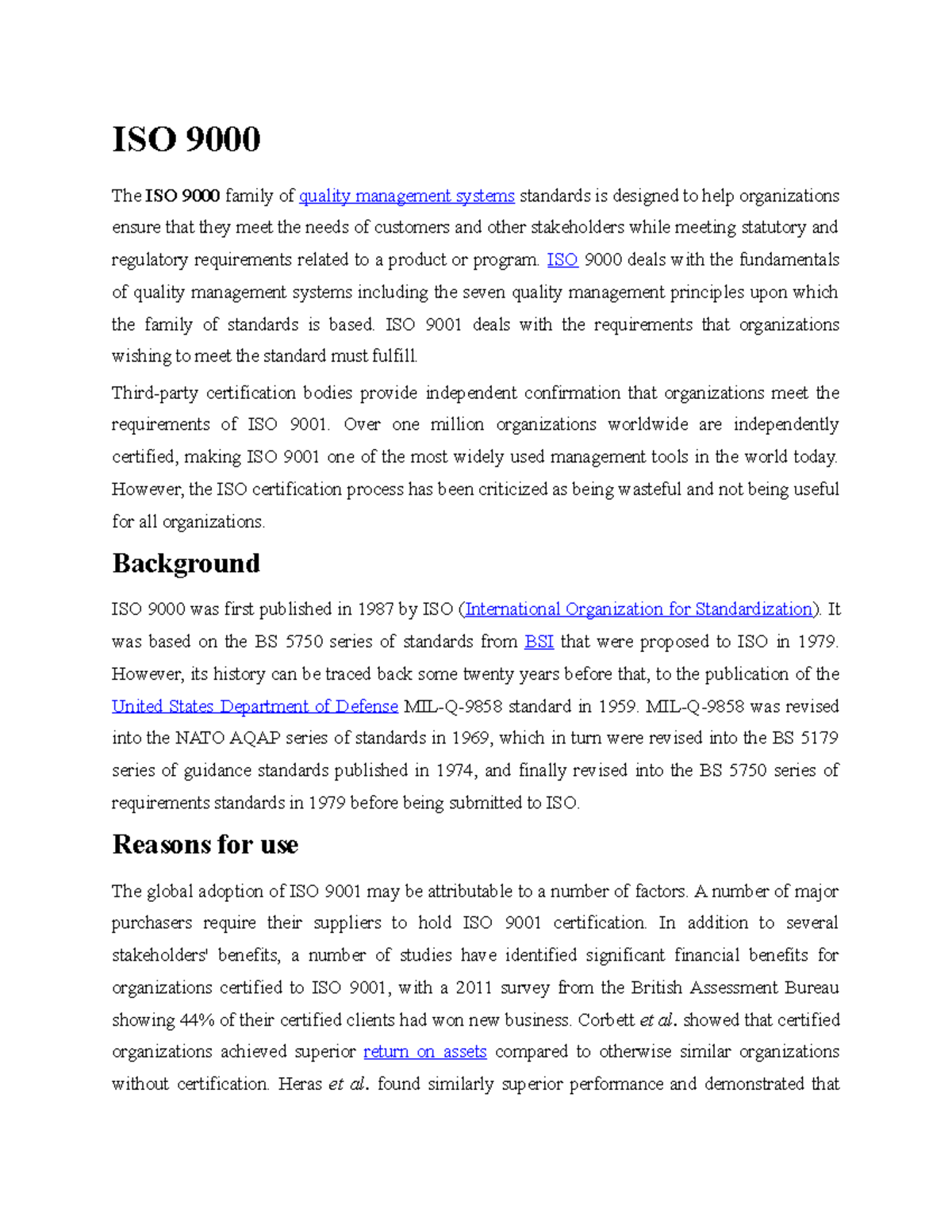 ISO 9000 - Coursework - ISO 9000 The ISO 9000 family of quality ...
