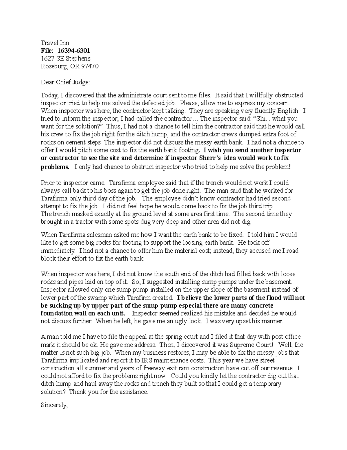 BA 226 Contractor board 12 assignment - Travel Inn File: 16394- 1627 SE ...