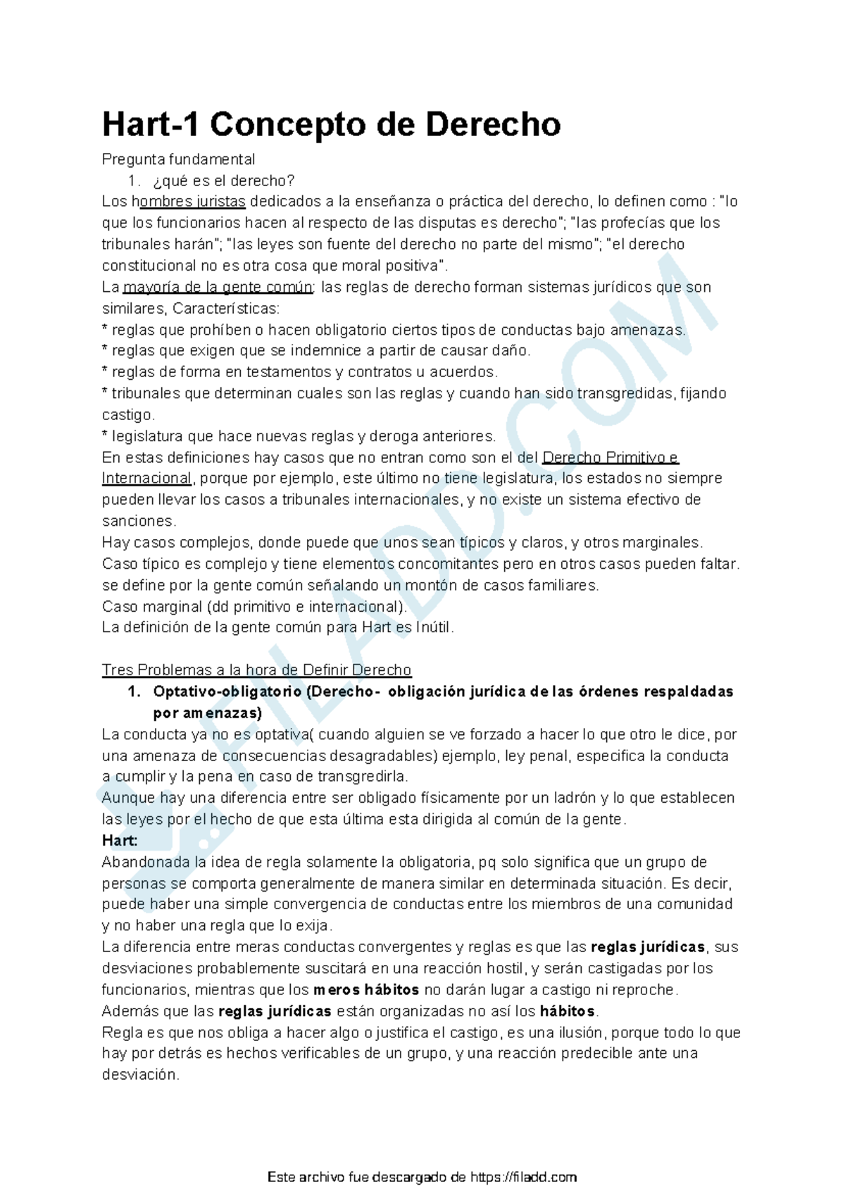 Resumen de Filosofia - Hart-1 Concepto de Derecho Pregunta fundamental ...