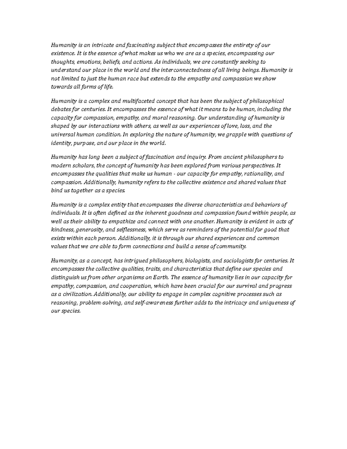 Humanity - ABOUT HUMAN NATURE - Humanity is an intricate and ...