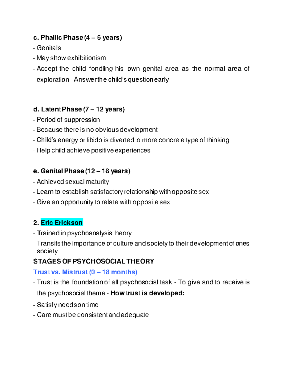 Phallic Phase - summary - c. Phallic Phase (4 – 6 years) - Genitals ...