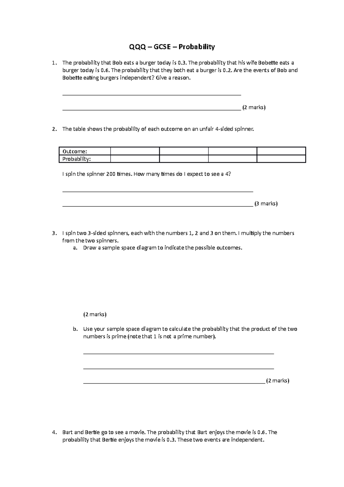 QQQ-GCSE-Probability - QQQ – GCSE – Probability The probability that ...