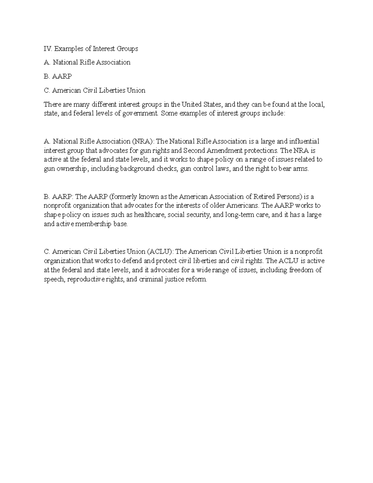 Interest groups 4 - IV. Examples of Interest Groups A. National Rifle ...