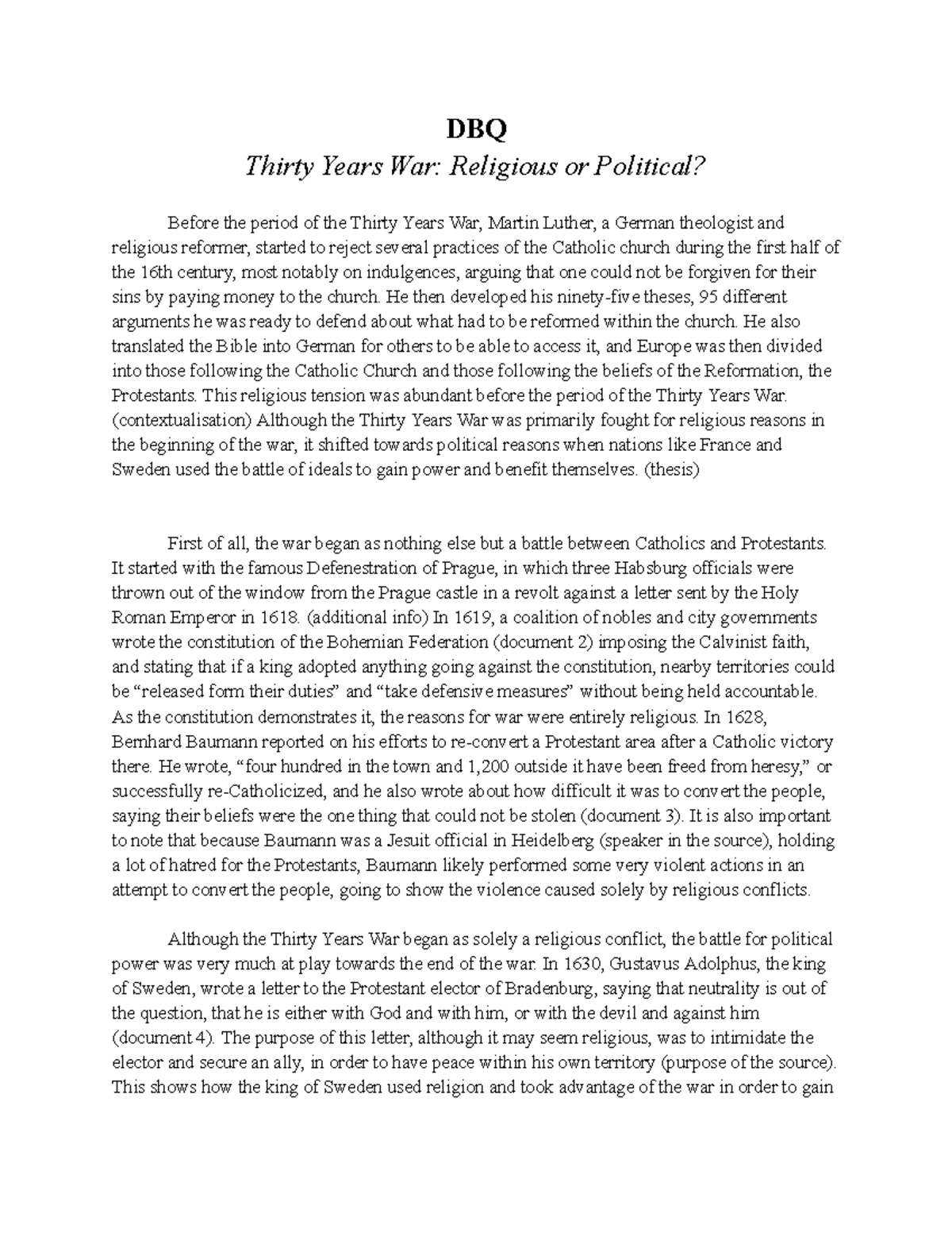 30 years war document based question - DBQ Thirty Years War: Religious ...