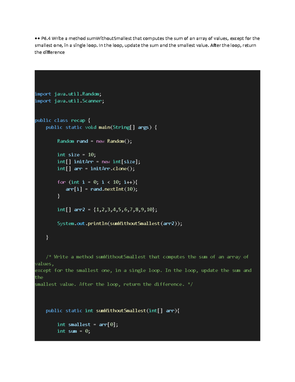 comp248 arrays ch6 suggested problems - •• P6 Write a method ...