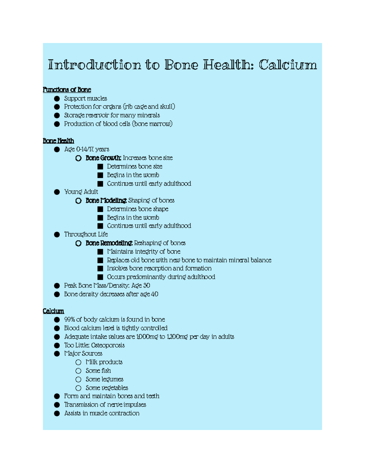 Introduction to Bone Health Calcium - Introduction to Bone Health ...