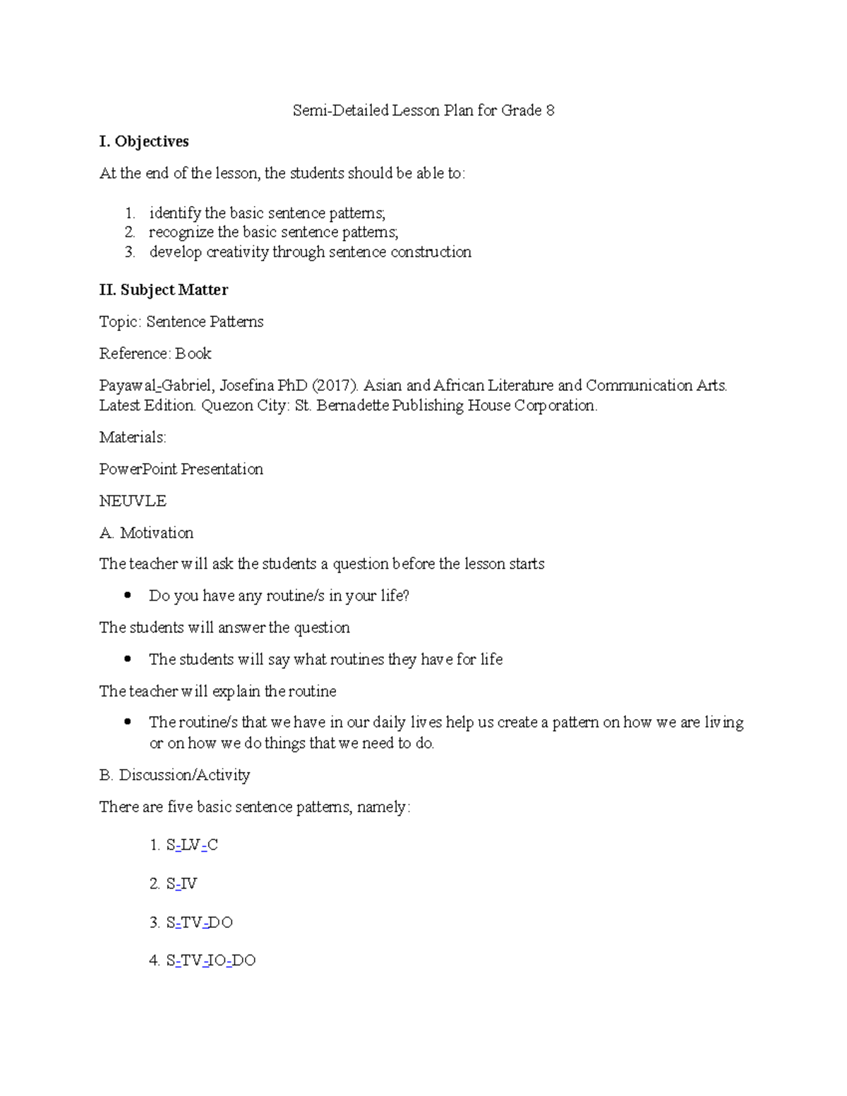 Semi-Detailed Lesson Plan Grade 8 - BSED Major in English - Studocu