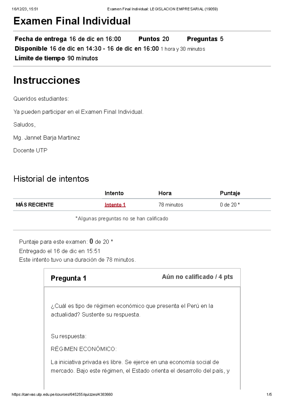 Examen Final Individual Legislacion Empresarial - * Algunas preguntas no se han calificado ...