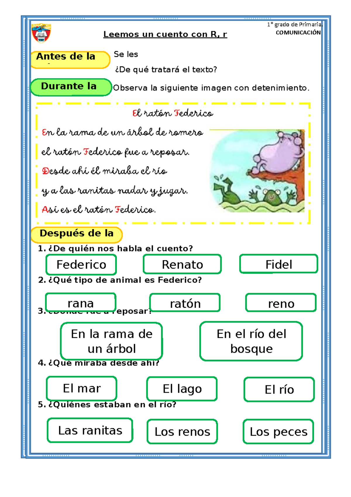 Leemos un cuento El raton Federico - Leemos un cuento con R, r ¿De ...
