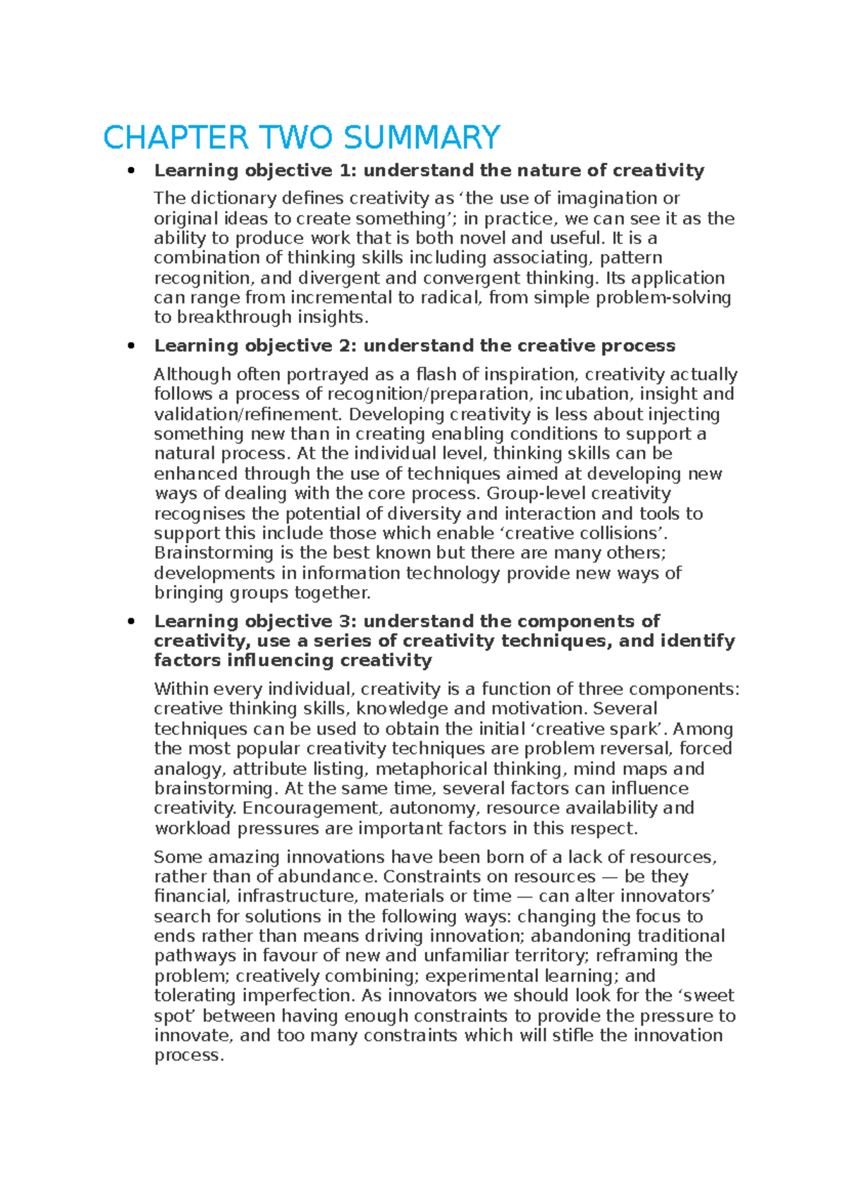 Chapter TWO Summary - 200911 - UWS - Studocu