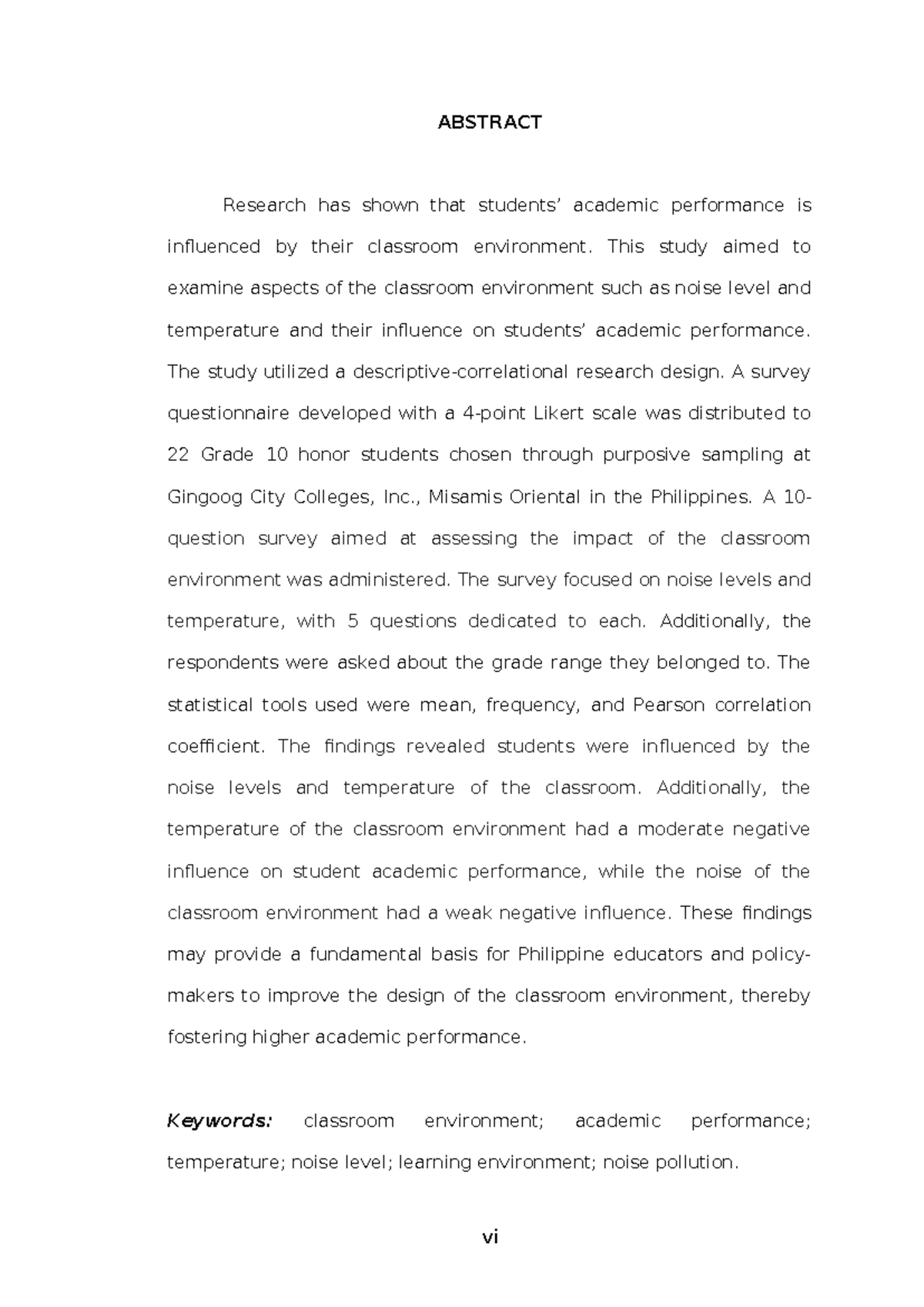 Quantitative Research Abstract Sample. The effects of classroom ...