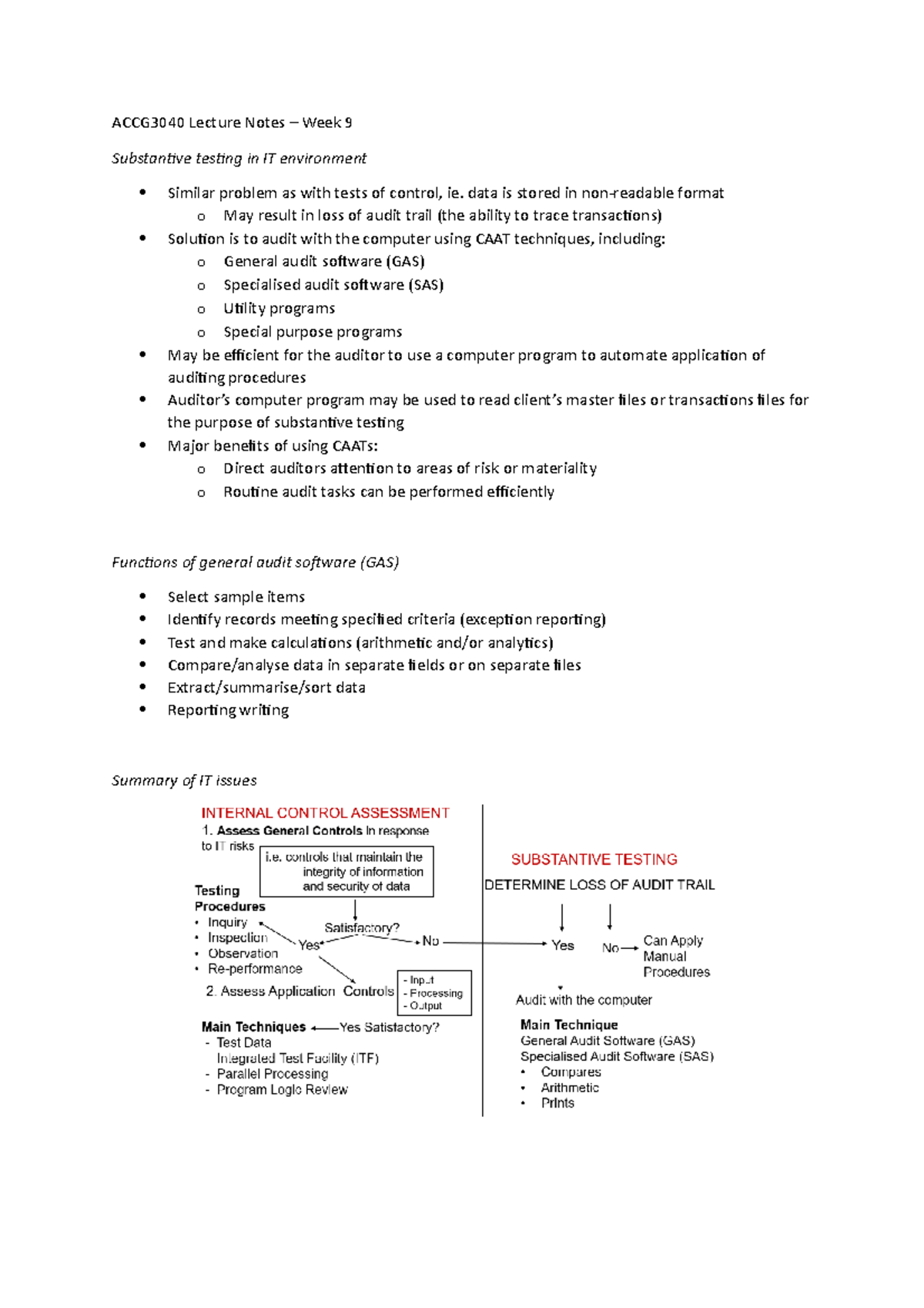 Lecture Notes - Week 9 - ACCG3040 Lecture Notes – Week 9 Substantive ...