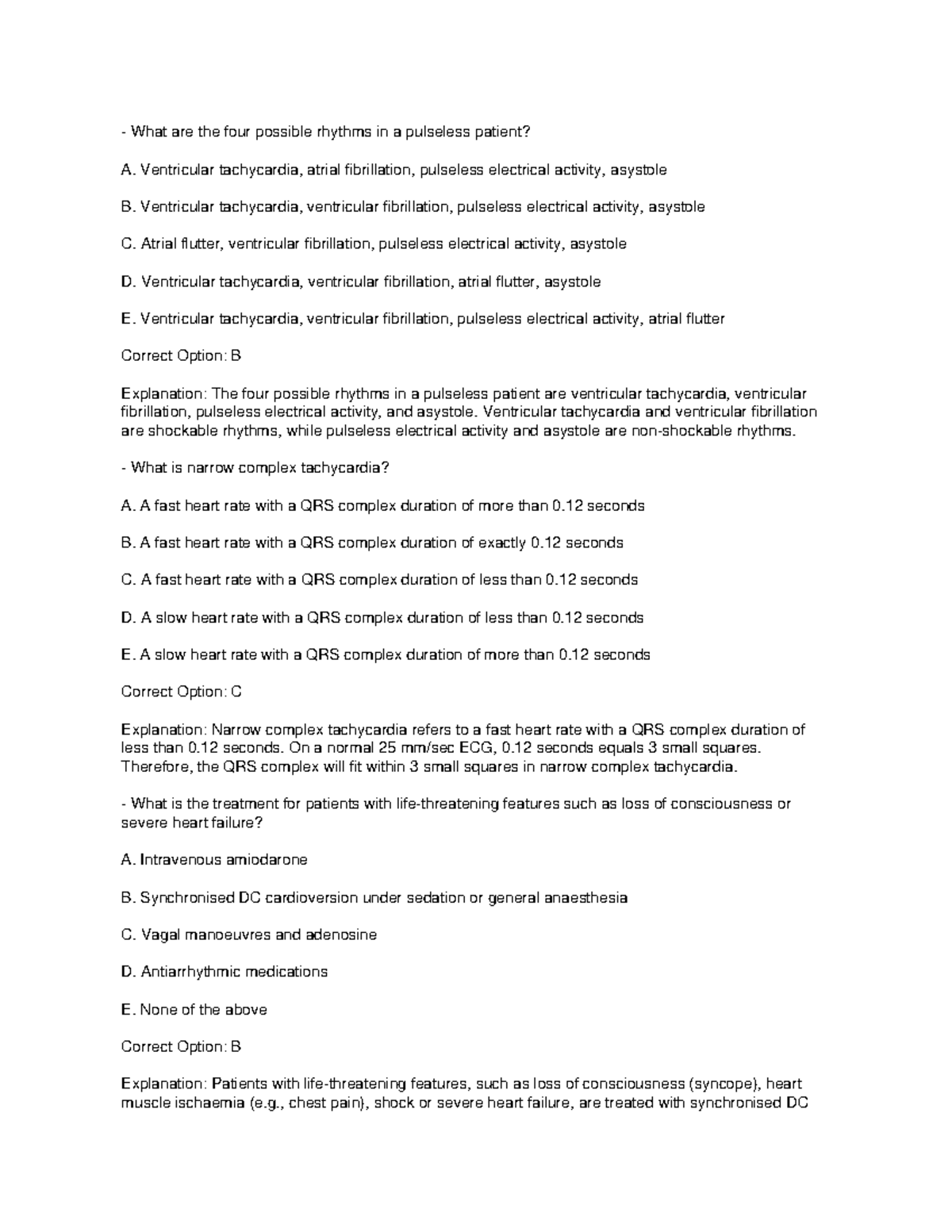 Arrhythmias mcq - What are the four possible rhythms in a pulseless ...