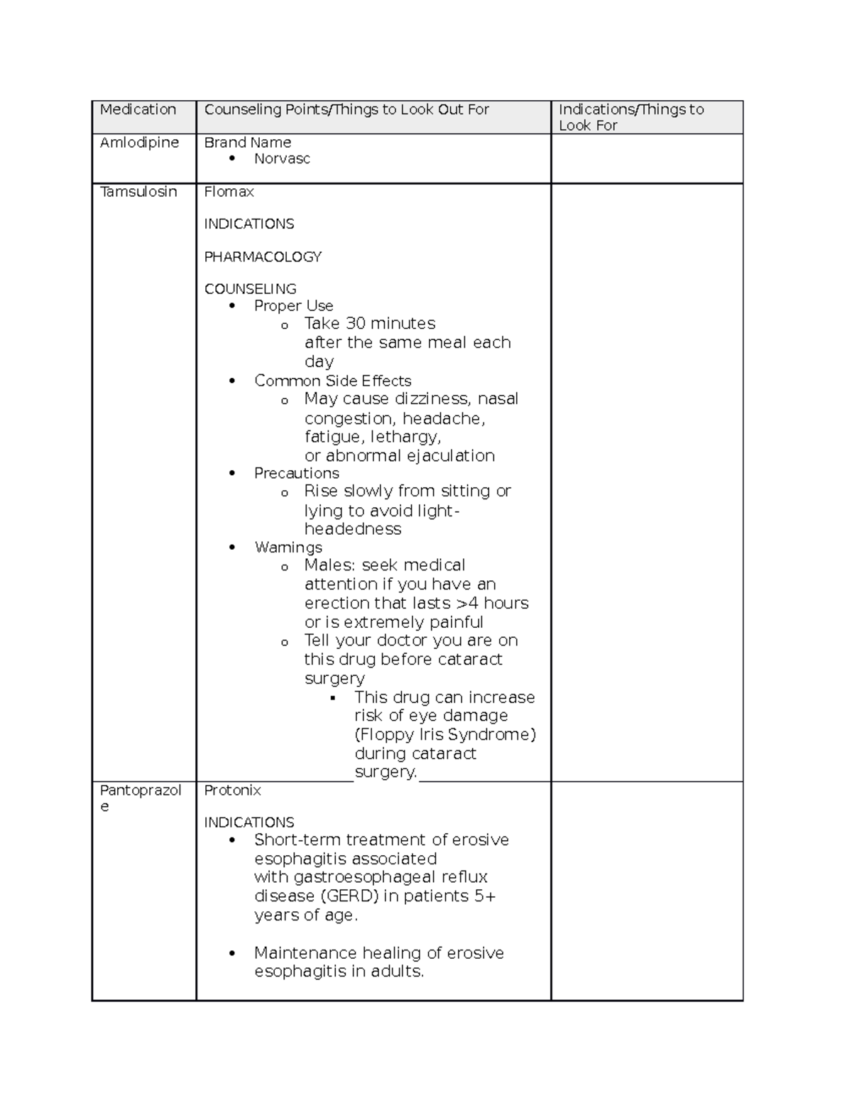 Medication Lists - Med List-OTC - Medication Counseling Points/Things ...