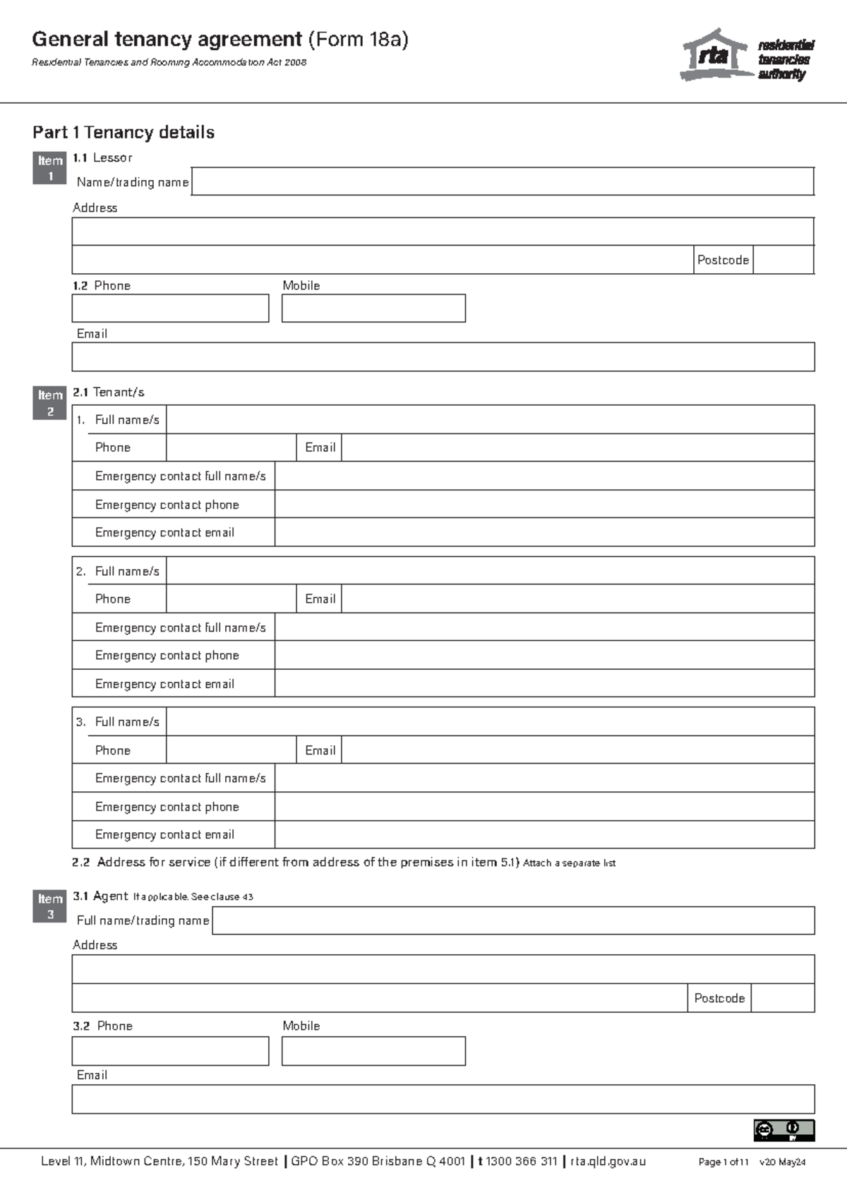 Form 18a General tenancy agreement - Residential Tenancies and Rooming ...
