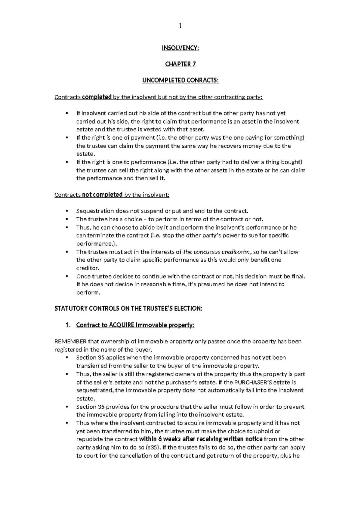 MRL3701-Chp-7 - Summary Law of Insolvency - INSOLVENCY: CHAPTER 7 ...