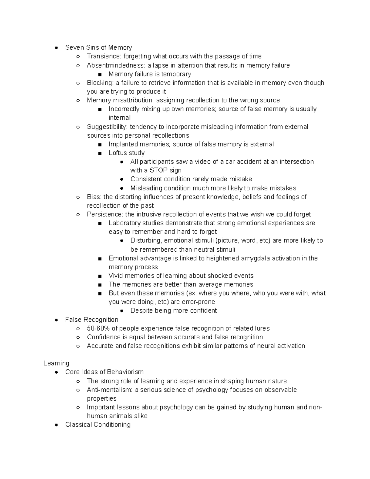 Memory Conditioning - Seven Sins of Memory Transience: forgetting what ...