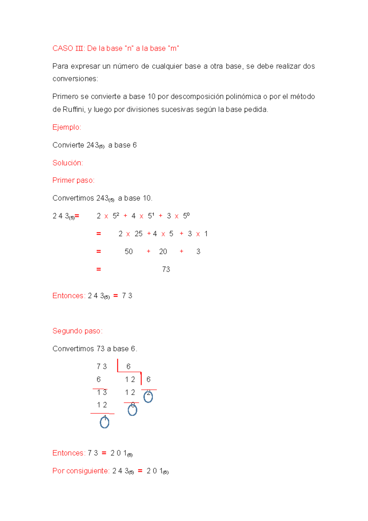 Cambio DE BASE III - CASO III: De la base “n” a la base “m” Para ...