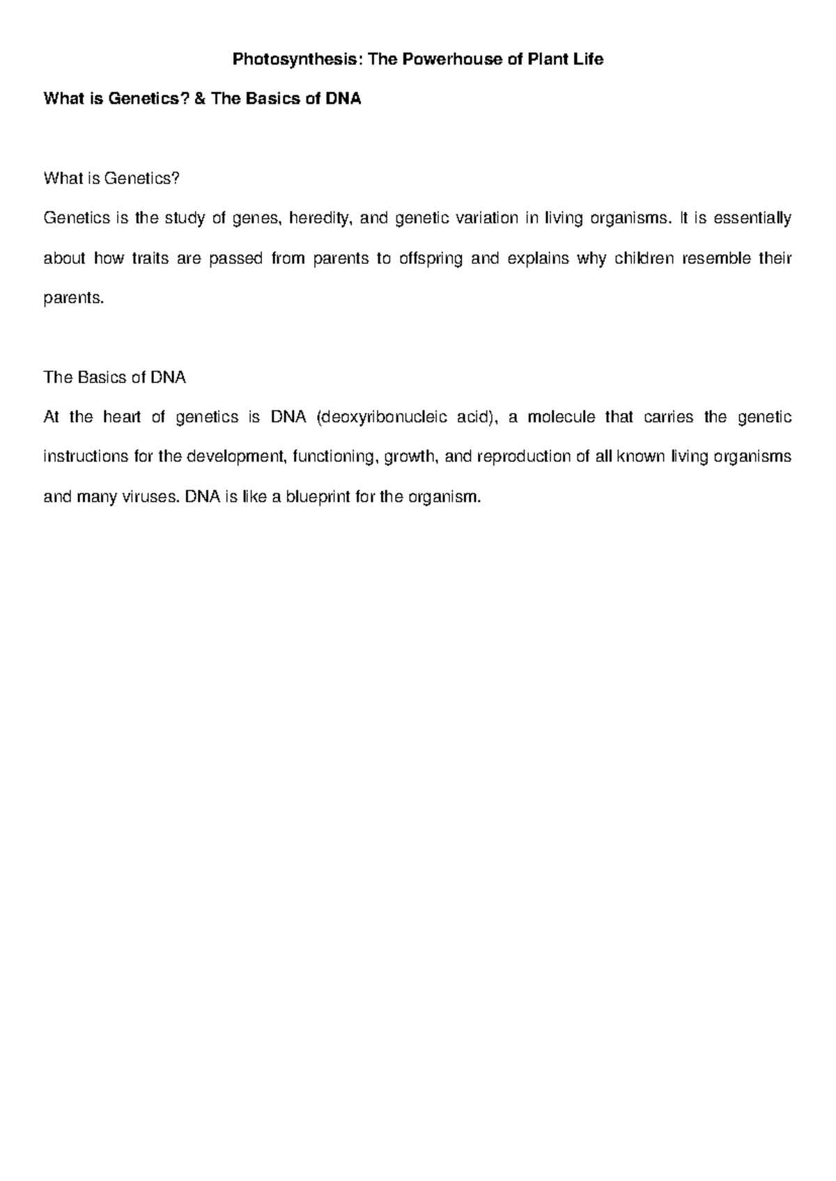 Genetics Grade 8 Biology - Photosynthesis: The Powerhouse of Plant Life ...