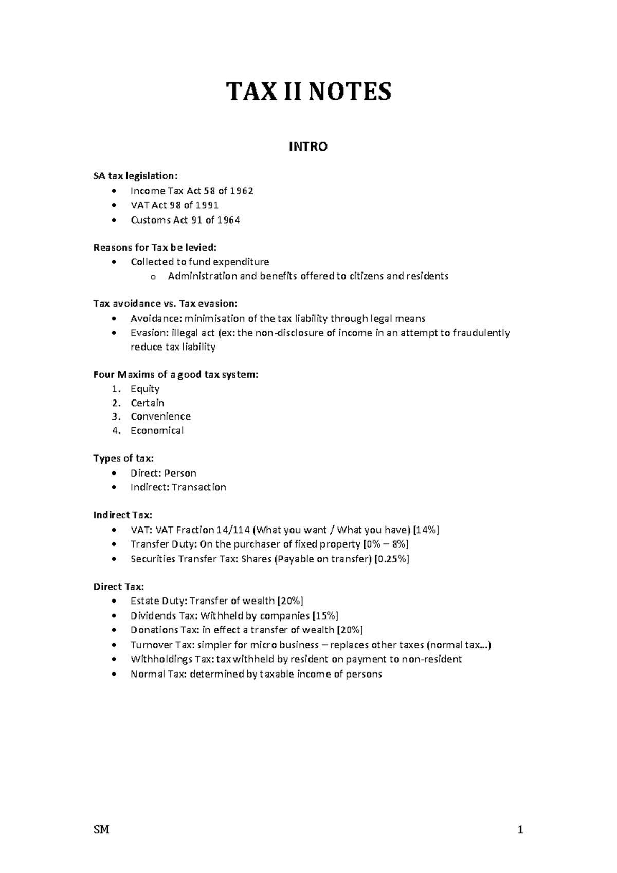 Tax II Notes - acc3004h - TAX II NOTES INTRO SA tax legislation ...