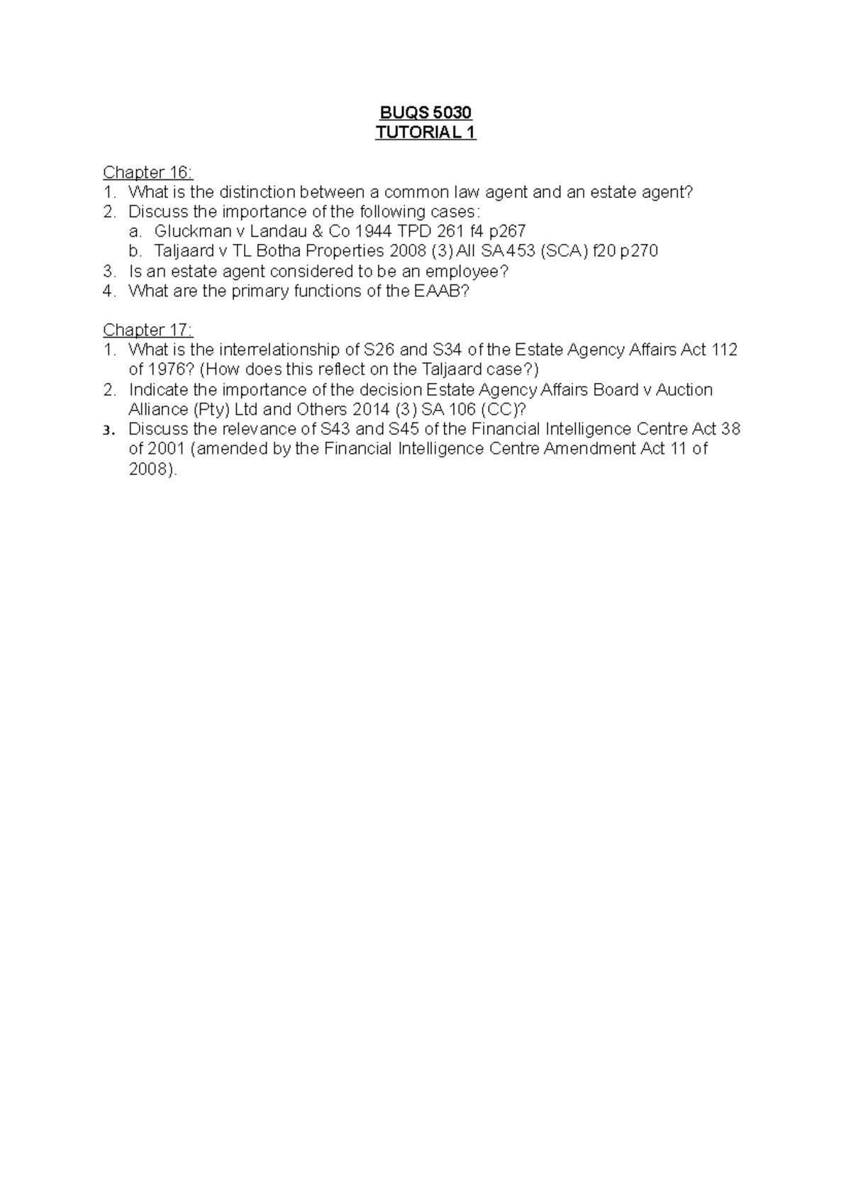 02BUQS5030 Tutorial 01-210803-141827 - BUQS 5030 TUTORIAL 1 Chapter 16: ...
