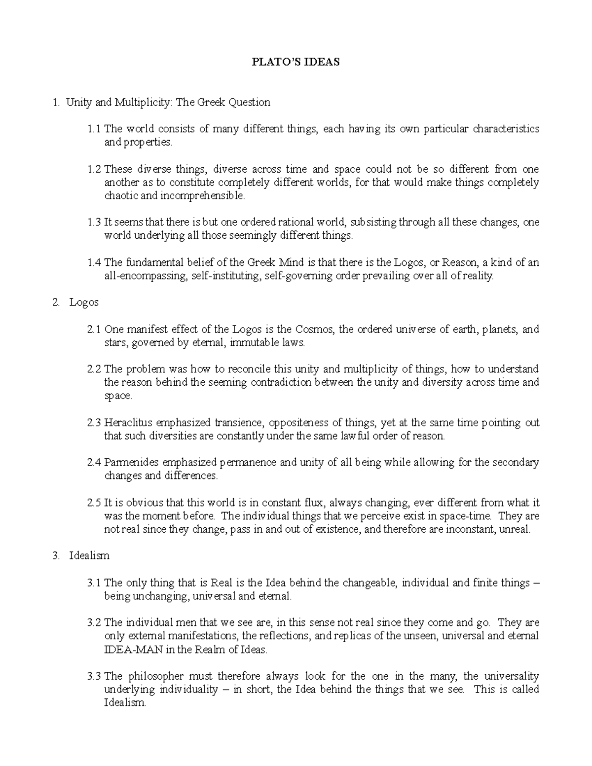 Lecture-Plato-Ethics - PLATO’S IDEAS Unity and Multiplicity: The Greek ...