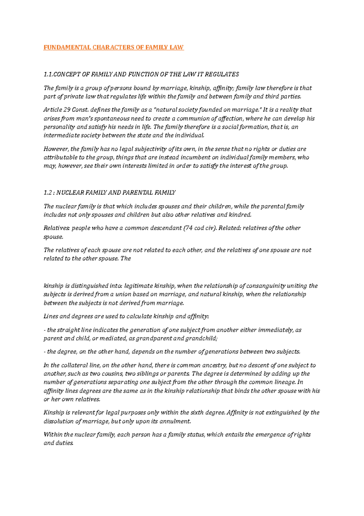 Fundamental Characters OF Family LAW 1 - FUNDAMENTAL CHARACTERS OF ...