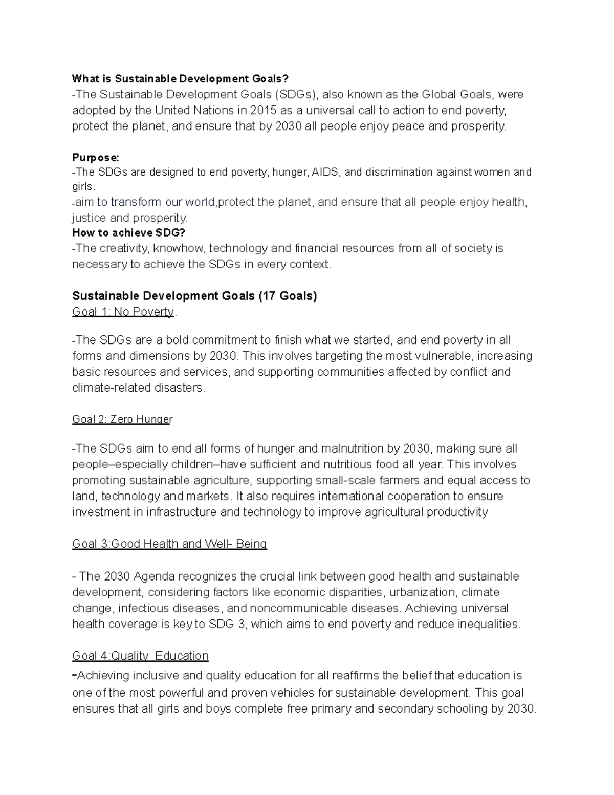 Sustainable Development Goals handout - What is Sustainable Development ...