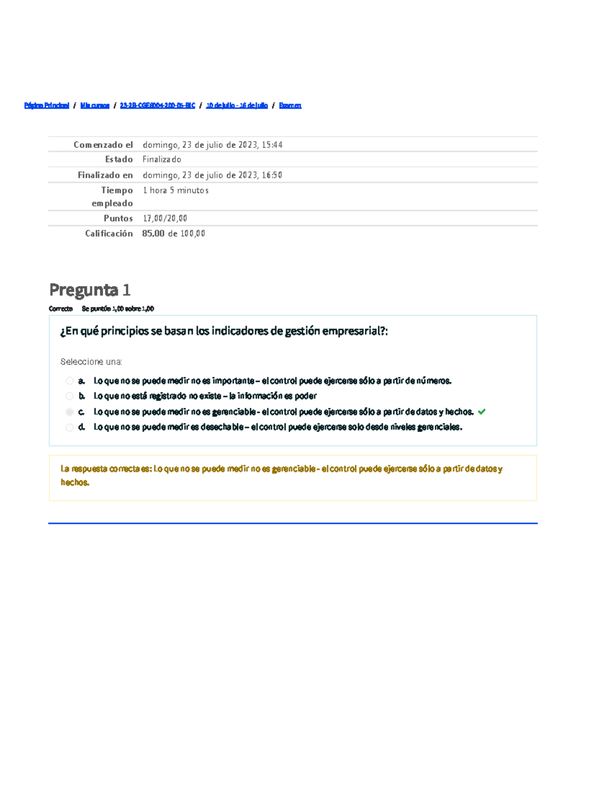 Examen Control Gestion P - Página Principal / Mis cursos / 23-2B-CGE6004-200-05-BIC / 10 de ...
