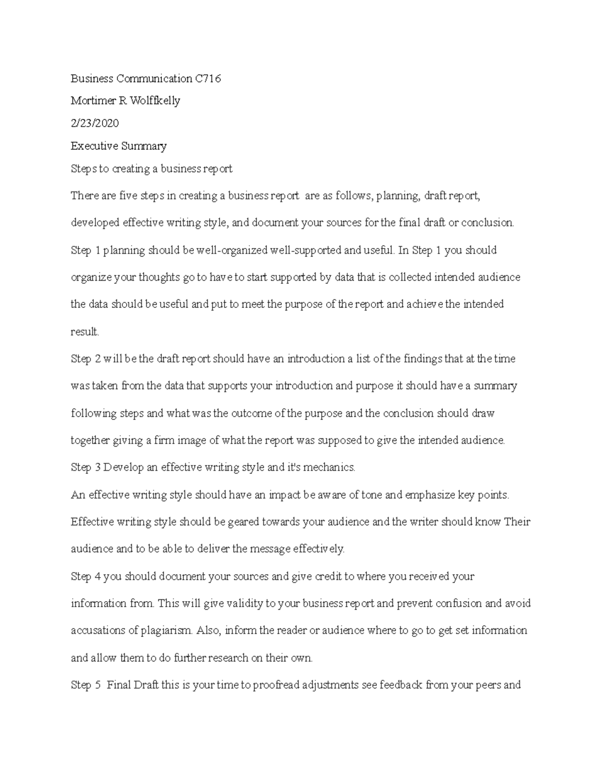 Wolffkelly Business Communication Task 2c - BUS 2600 - WGU - Studocu