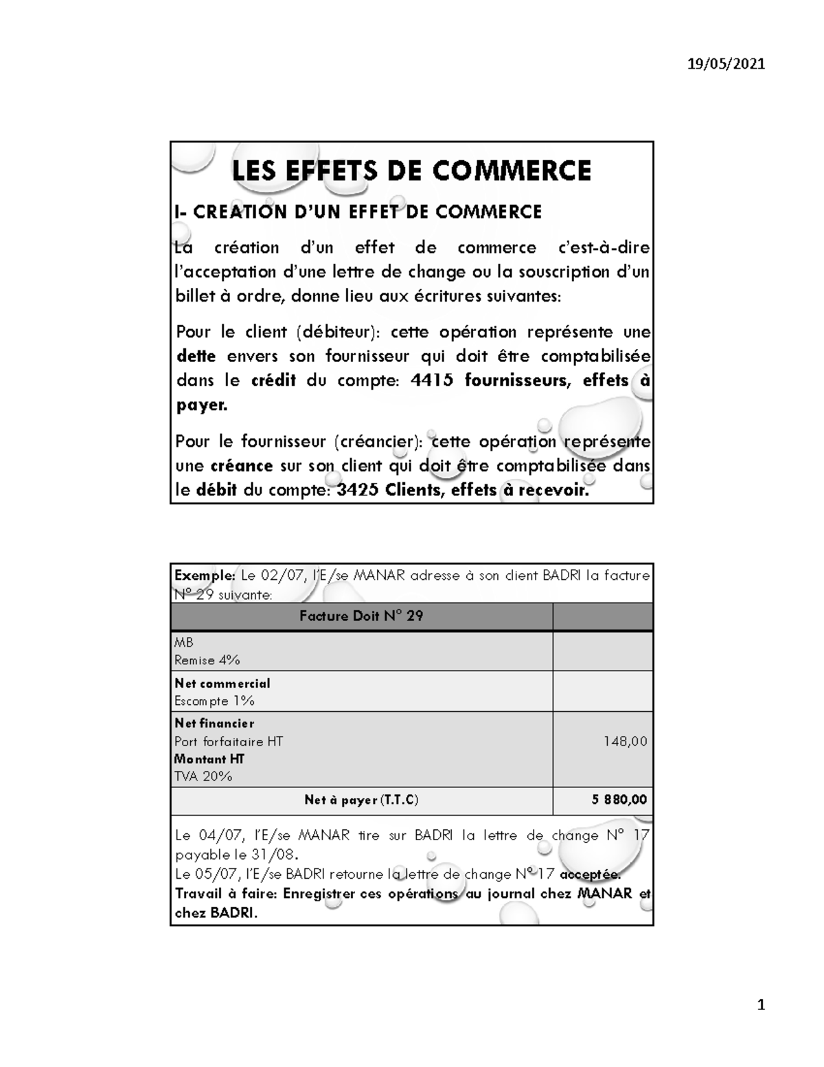 Les effets de commerce - LES EFFETS DE COMMERCE I- CREATION D’UN EFFET DE COMMERCE La création d ...