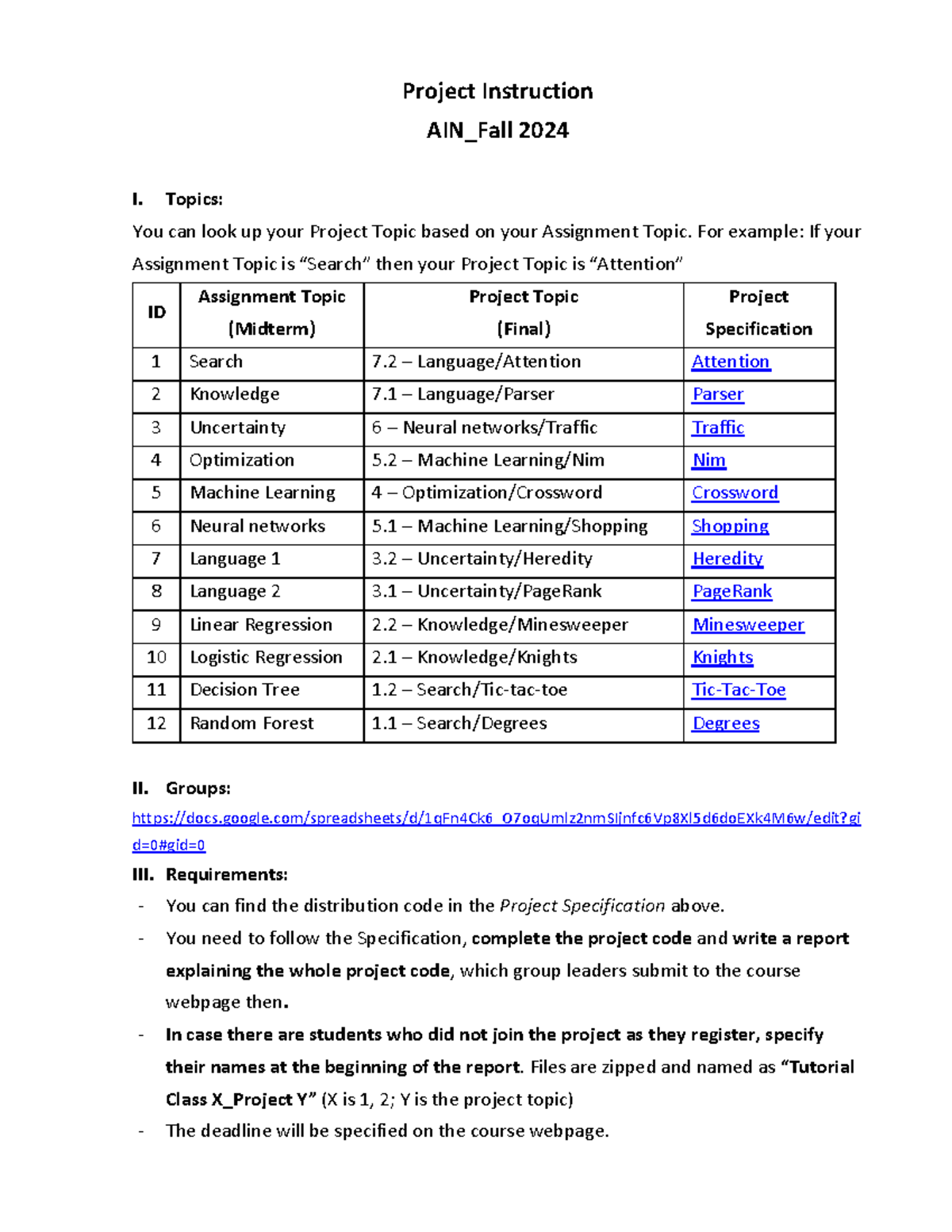 Project Instruction AIN - Project Instruction AIN_Fall 2024 I. Topics ...