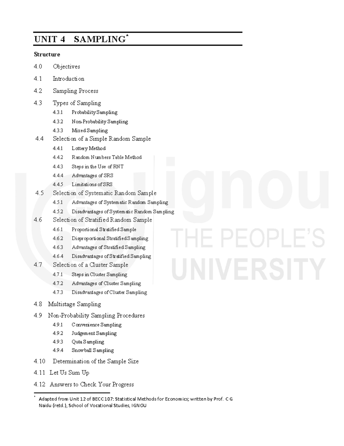 Sampling - Research methodology - UNIT 4 SAMPLING * Structure 4 ...