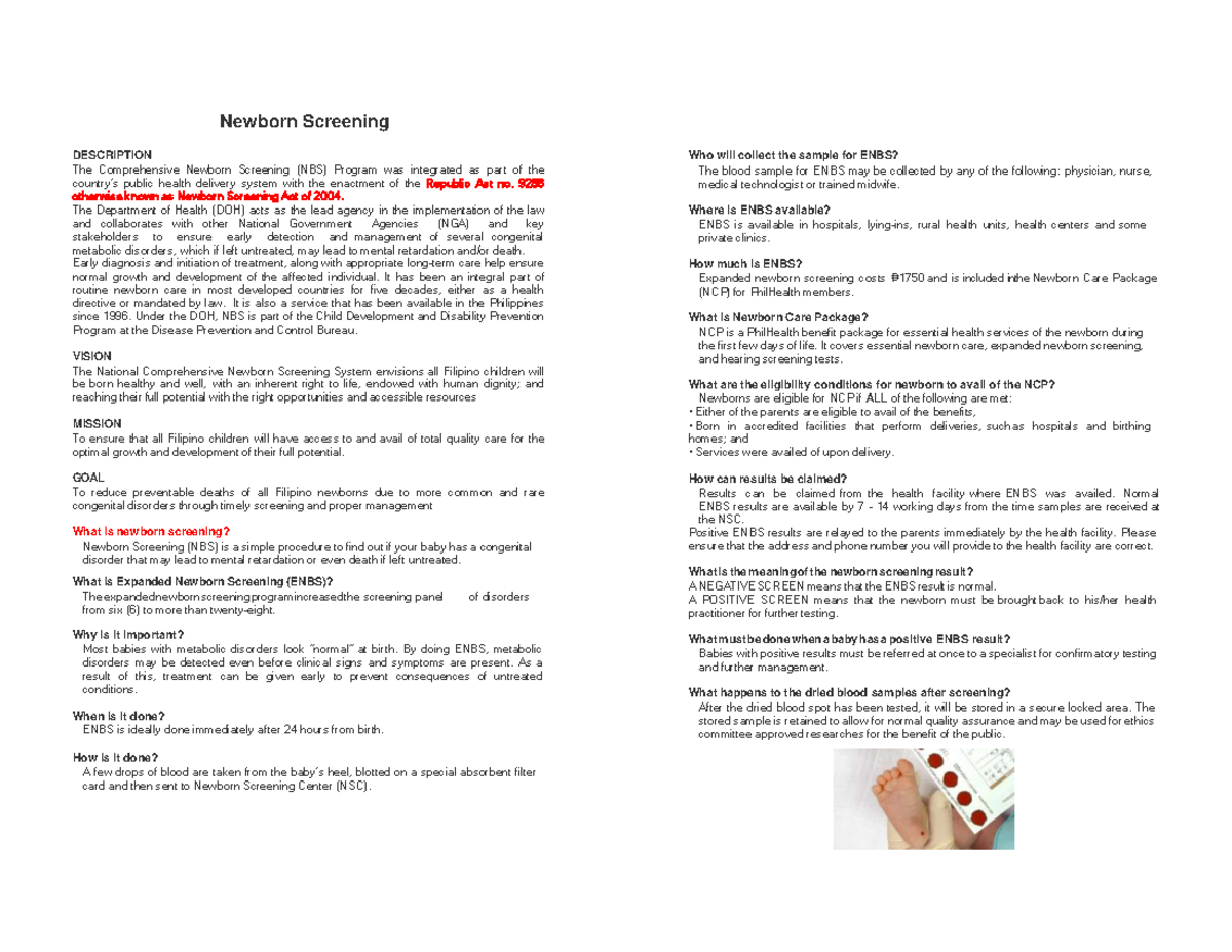 Expanded-New Born Screening - DESCRIPTION The Comprehensive Newborn ...