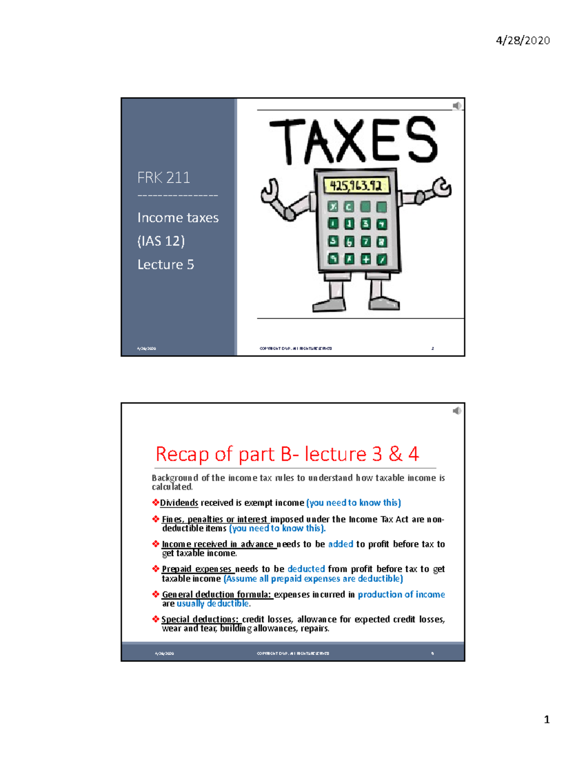 IAS 12 - PART B Lecture 5 on taxes - FRK 211 - Income taxes (IAS 12 ...