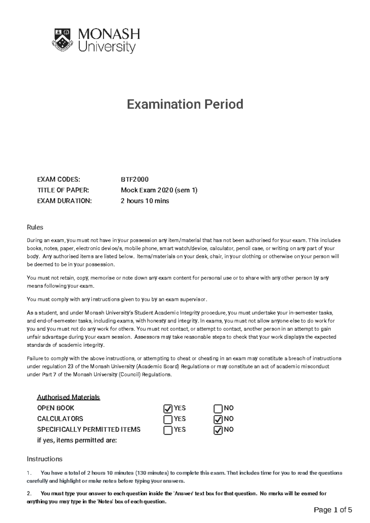 Corporations Law Mock Exam - Examination Period EXAM CODES: BTF TITLE ...