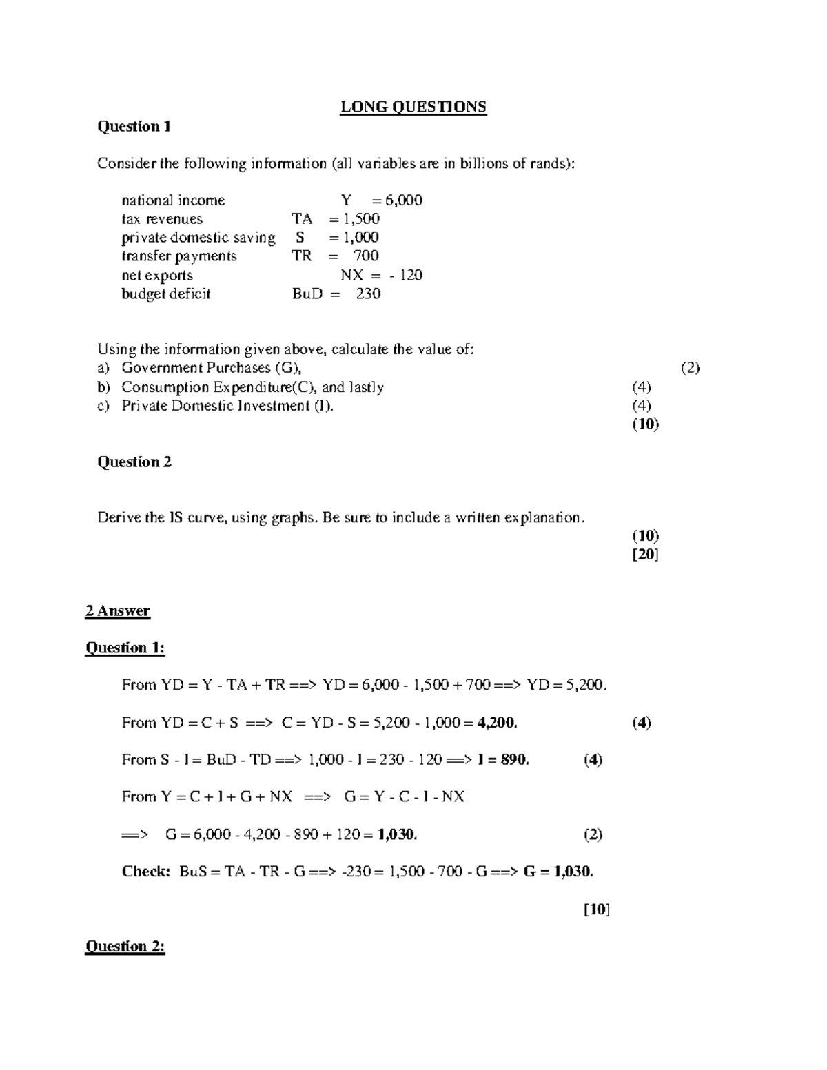 LONG Questions AND Answers lt - LONG QUESTIONS Question 1 Consider the ...
