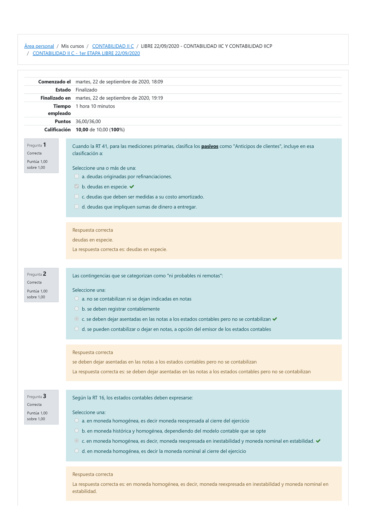 Contabilidad II C - 1er Etapa Libre 22 09 2020 Revisión del intento - Área personal / Mis cursos ...