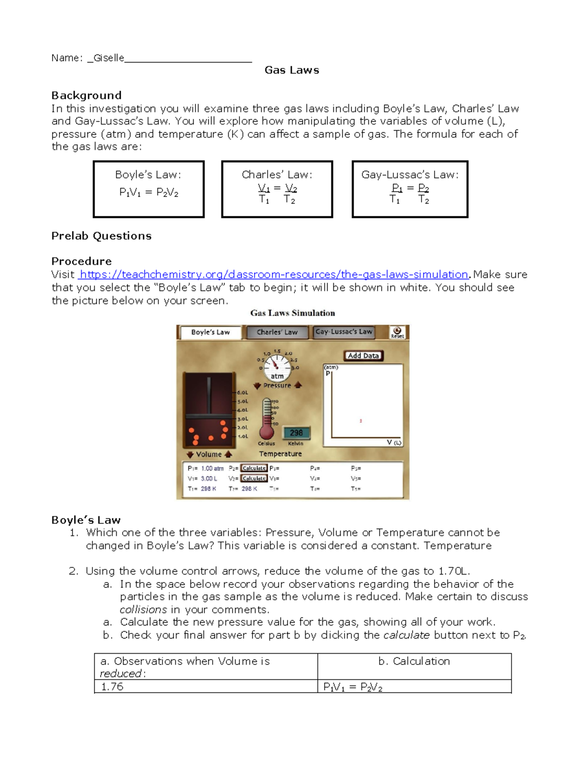Simulation-gaslaws-student - Name: Giselle____________________ Gas Laws ...